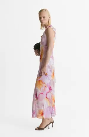 Mango Floral Ruffle Chiffon Maxi Dress