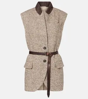 Brunello Cucinelli Belted Wool And Silk-blend Vest - Beige