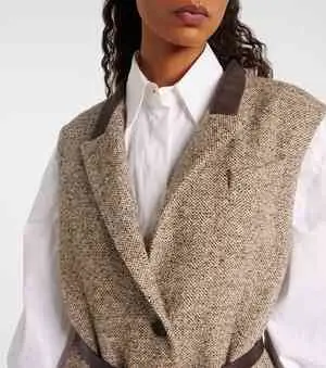 Brunello Cucinelli Belted Wool And Silk-blend Vest - Beige