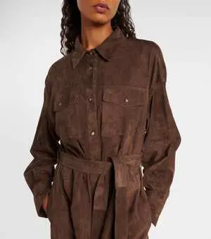 Brunello Cucinelli Monili Belted Suede Shirt Dress