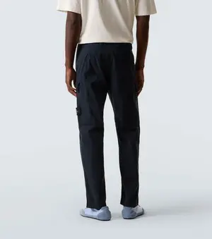 Stone Island Embroidered Cotton-blend Twill Cargo Pants - Blue