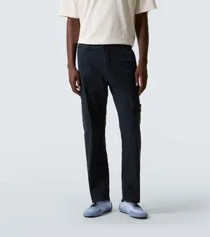 Stone Island Embroidered Cotton-blend Twill Cargo Pants - Blue