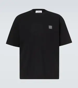 Stone Island Embroidered Cotton Jersey T-shirt - Black