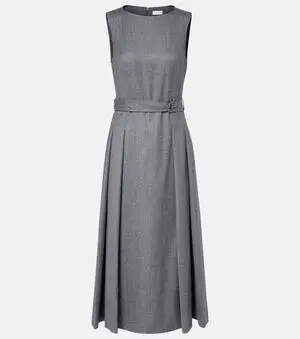 Brunello Cucinelli Belted Virgin Wool Midi Dress - Grey