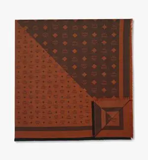 Mcm Monogram Shawl In Wool-silk Jacquard - Black + Cognac