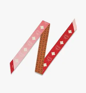 Mcm Reversible Monogram Print Petite Scarf In Organic Silk - Candy Red