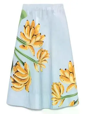 Farm Rio Banana-print Cotton Midi Skirt - Blue