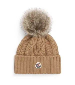 Moncler Moncler Virgin Wool-Cashmere Pom-Pom Beanie Beige
