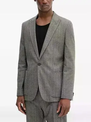 Hugo Checked Single-breasted Blazer - Grey