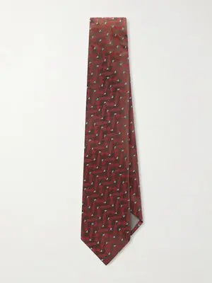 Charvet 8.5cm Embroidered Silk Tie - Brown