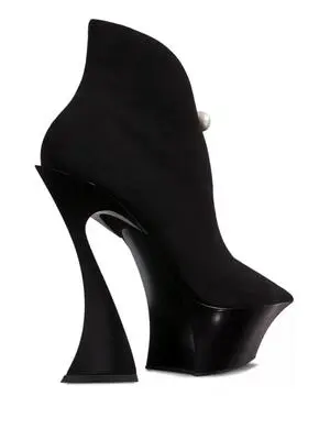 MUGLER Pearl-embellished Sculpted Heel Boots