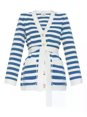 Posse Striped Belted Cardigan - Blue