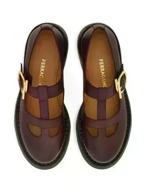 FERRAGAMO T-strap Buckle Loafers - Red