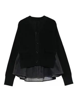 Sacai Denim-panel Ribbed Cardigan