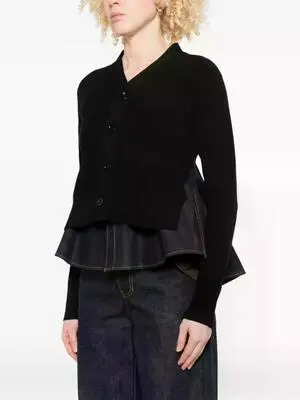 Sacai Denim-panel Ribbed Cardigan