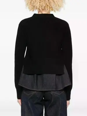 Sacai Denim-panel Ribbed Cardigan