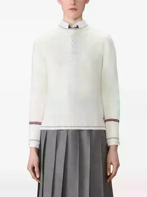 Thom Browne Fairisle Pointelle-Knit Wool Sweater Neutral