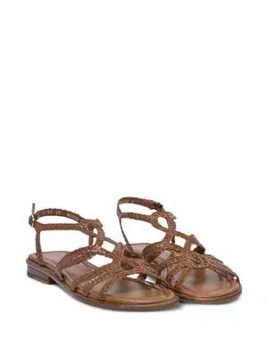 TONI PONS Braided Leather T-bar Flat Sandals