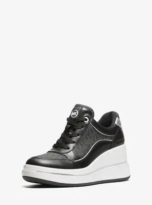 Michael Kors Emmy Signature Logo And Leather Wedge Trainers