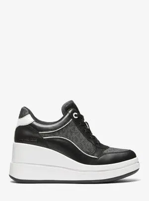 Michael Kors Emmy Signature Logo And Leather Wedge Trainers