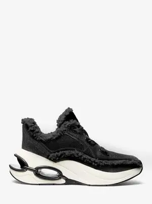 Michael Kors Toni Distressed Leather And Sherpa Trainers - Black