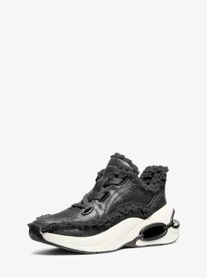 Michael Kors Toni Distressed Leather And Sherpa Trainers - Black