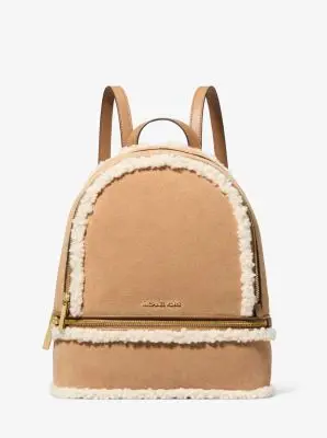 Michael Kors Rhea Medium Suede And Faux Shearling Backpack 