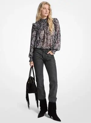 Michael Kors Metallic Paisley Print Georgette Blouse