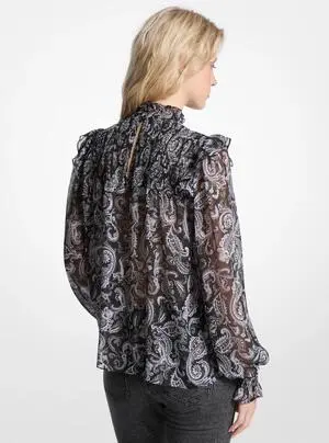 Michael Kors Metallic Paisley Print Georgette Blouse