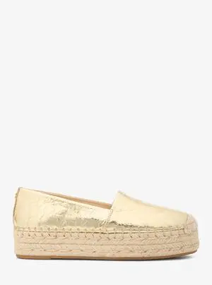 Michael Kors Lynne Crackled Metallic Leather Platform Espadrille - Gold