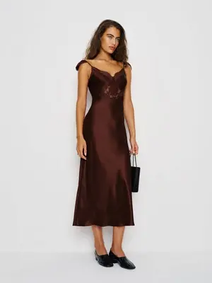 REFORMATION Serafina Silk Maxi Dress - Mahogany