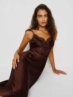 REFORMATION Serafina Silk Maxi Dress - Mahogany