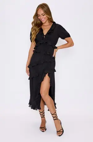 VICI Ruffle Detailed Slit Dress