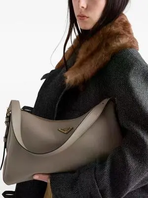 Prada Large Aimée Leather Shoulder Bag - Grey