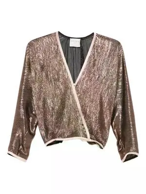 FORTE_FORTE Metallic Wrap-effect Top - Brown