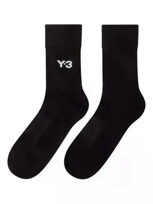 Y3 Logo-embroidered Ribbed Socks - Black