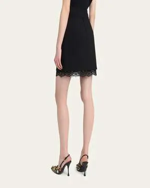 Dolce & Gabbana Lana Double Crepe Mini Skirt With Lace Trim