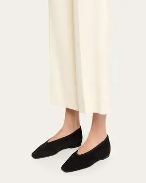 TOTEME Garderob Suede Ballerina Flats - Black