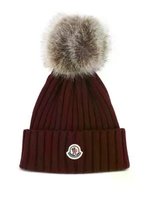 Moncler Ribbed Pompom Beanie - Red