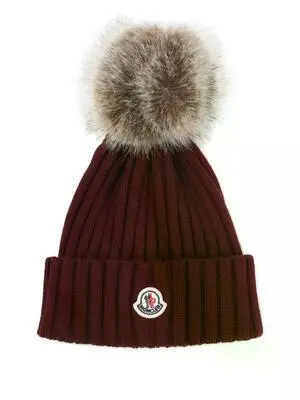 Moncler Ribbed Pompom Beanie - Red