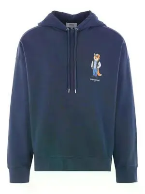 Maison Kitsuné Fox-print Cotton Hoodie - Blue
