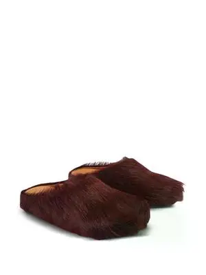 Marni Long Hair Calfskin Fussbett Sabots - Red