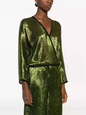 FORTE_FORTE Metallic Wrap-effect Top - Green