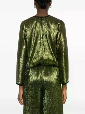 FORTE_FORTE Metallic Wrap-effect Top - Green