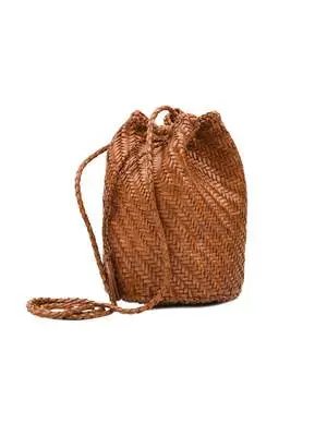 Dragon Diffusion Woven Leather Bucket Bag - Brown