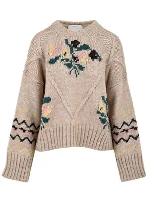 Beatrice B Floral Intarsia Crewneck Sweater