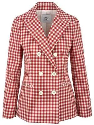 DOUUOD Gingham Double Breasted Blazer