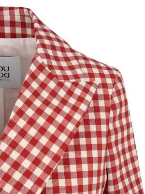 DOUUOD Gingham Double Breasted Blazer