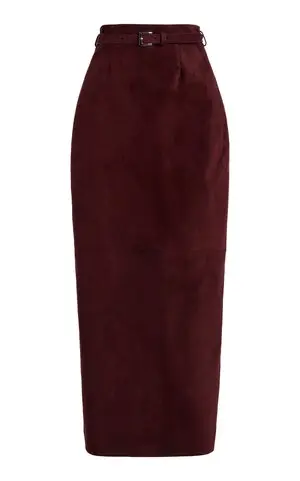 Adam Lippes Levi Belted Suede Maxi Skirt