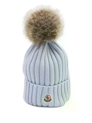 Moncler Ribbed-knit Beanie With Pom-pom - Blue